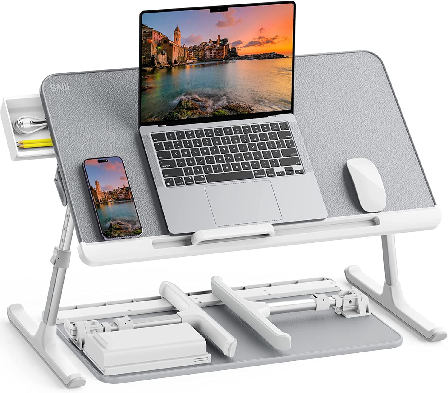 Laptop Bed Tray Table, Adjustable PVC Leather Laptop Bed Table ...