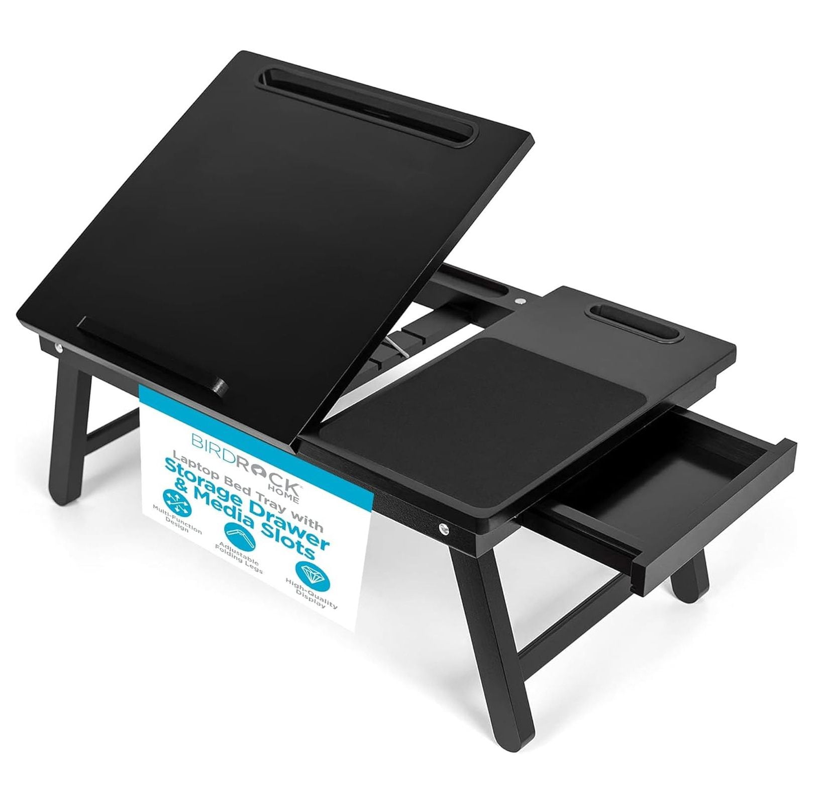 Laptop Bed Tray w/Storage Drawer| Adjustable Folding Legs & Mouse Pad ...