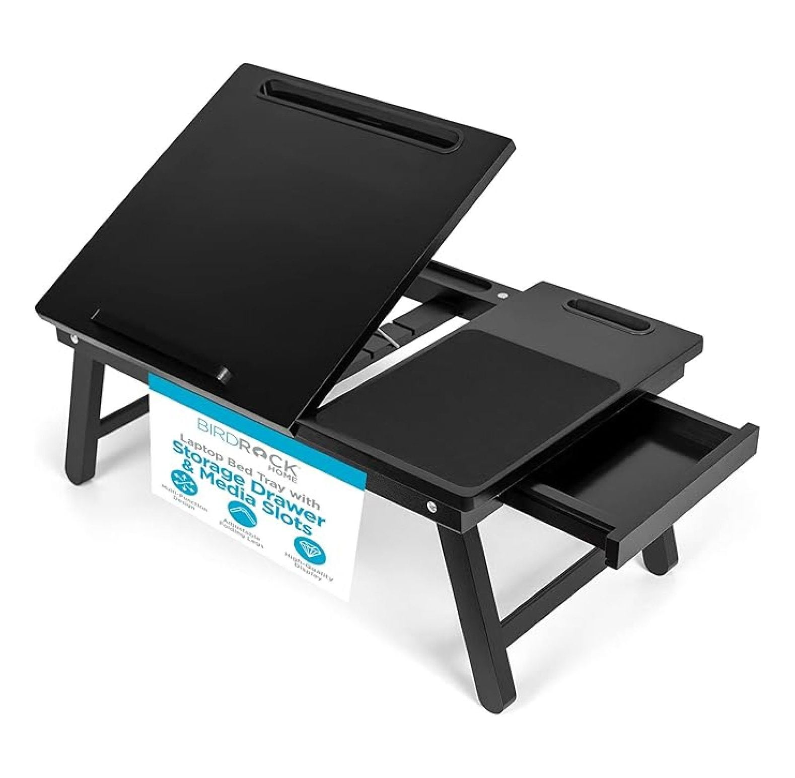 Laptop Bed Tray w/Storage Drawer| Adjustable Folding Legs & Mouse Pad ...