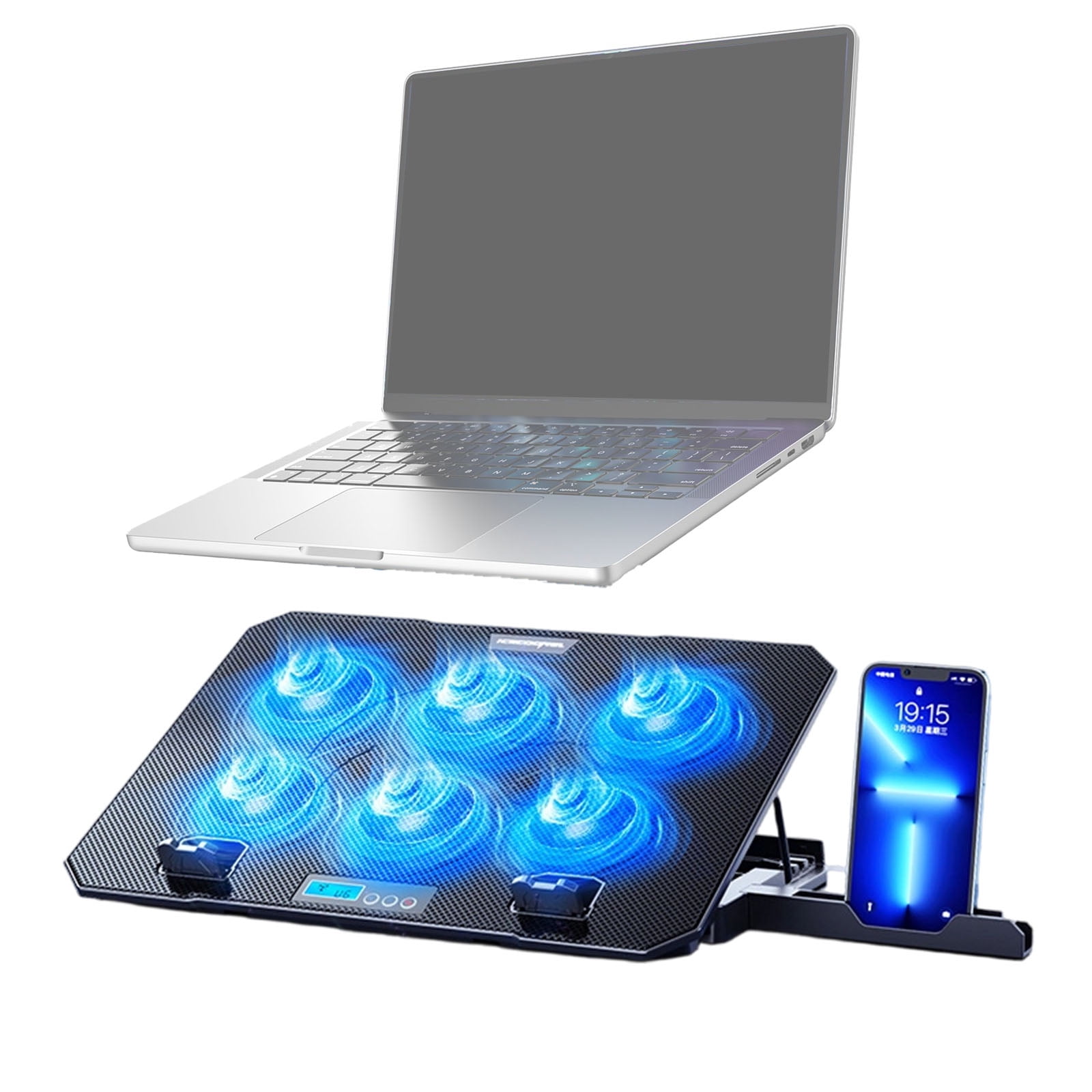 Laptop Cooling LED Lighting 6 Quiet Fan Adjustable Foldable Laptop ...