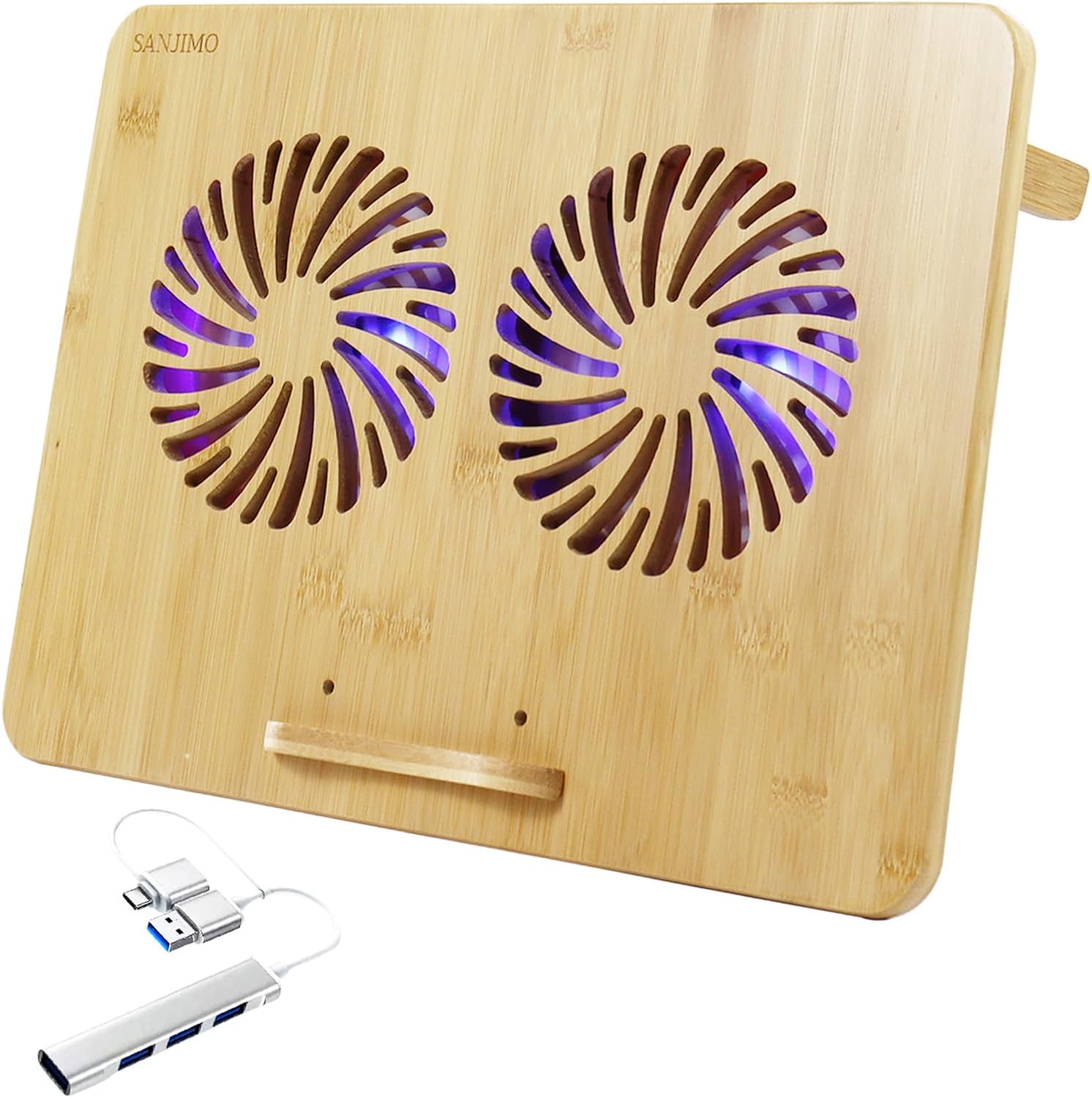 Laptop Cooling Pad, Bamboo Furniture Portable Cooler with 2 Fans and ...
