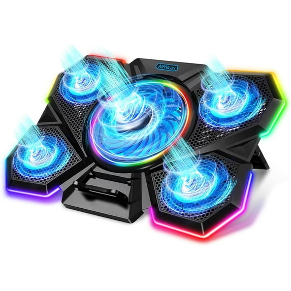 Laptop Cooling Pad, Gaming Laptop Cooler with 5 Quiet Fans and LED Lights (One-Click Close ...