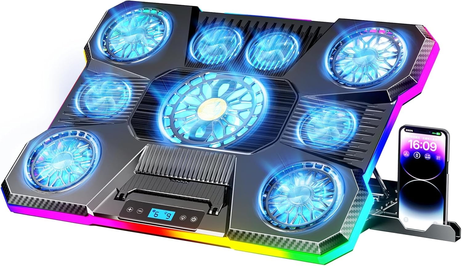 Laptop Cooling Pad, RGB Lights Laptop Cooler 9 Fans for 15.6-19.3 Inch ...