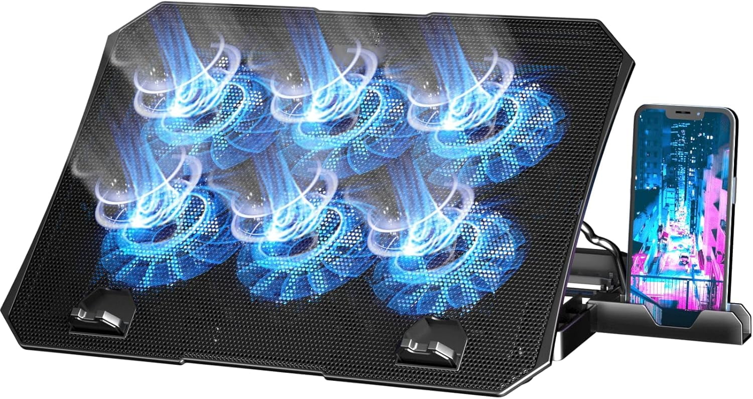 Laptop Cooling Pad for 12-15.6 Inch 6 Cooler Fans with Blue Lights ...