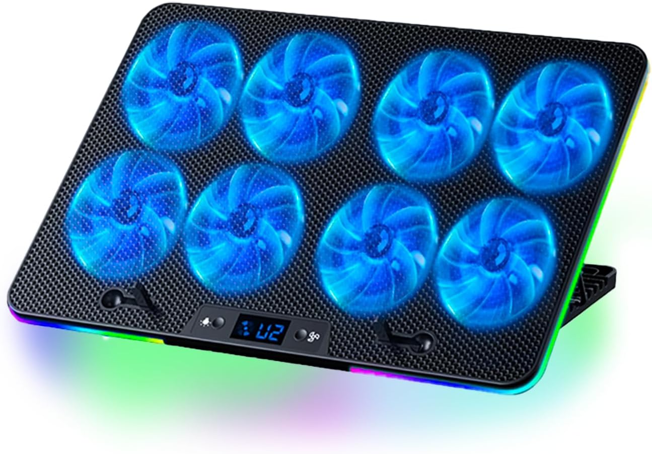 Laptop Cooling Pad with 8 Fans, Blue LED Lights, Adjustable Fan Speed ...