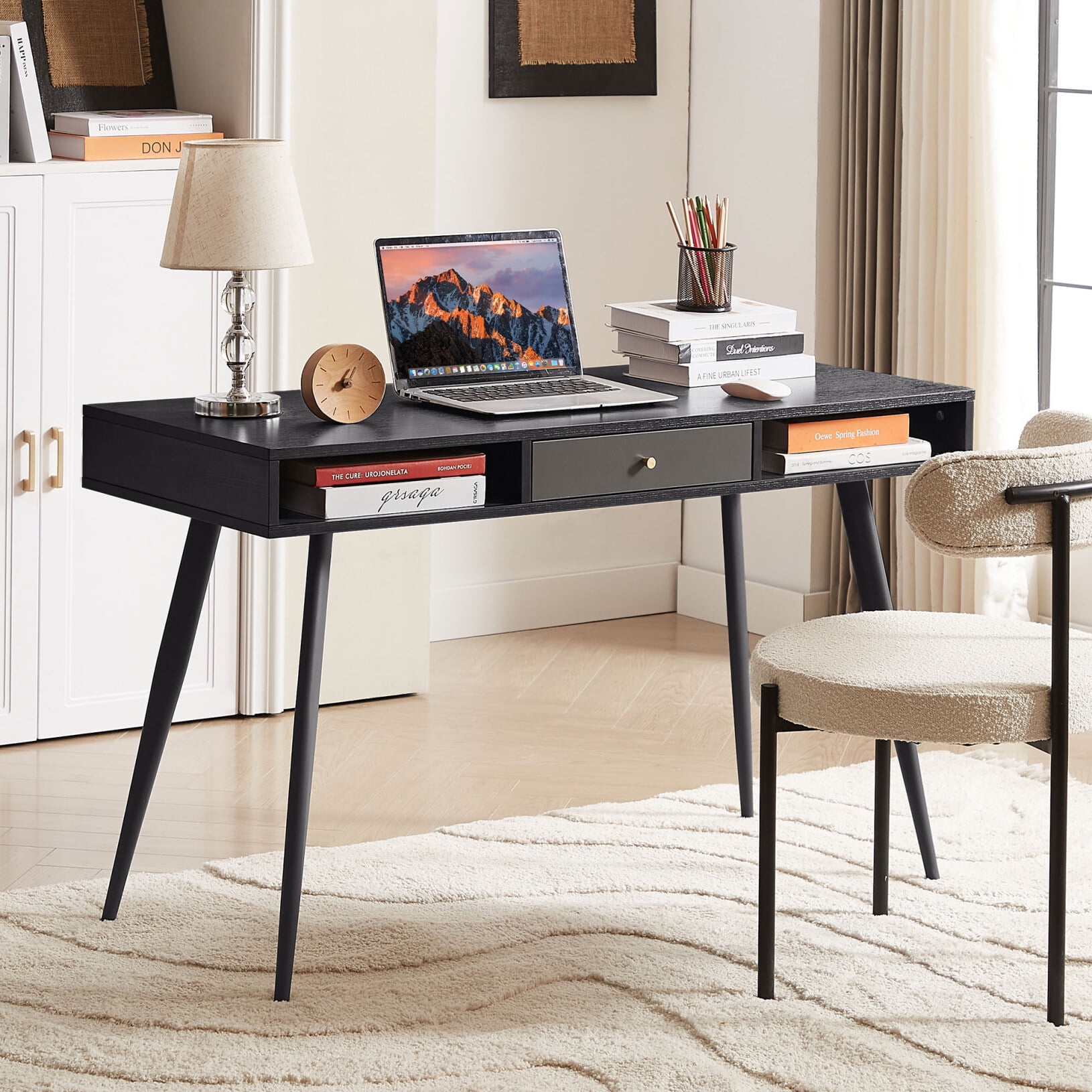 Laptop Desk, Modern Minimalist Table with Drawers, USB Ports & Power ...