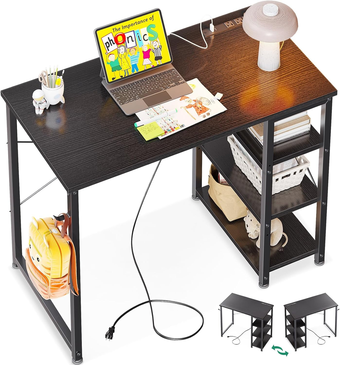 Laptop Desk Small Desk, 32 Inch Computer Desk with Power Outlet and USB ...