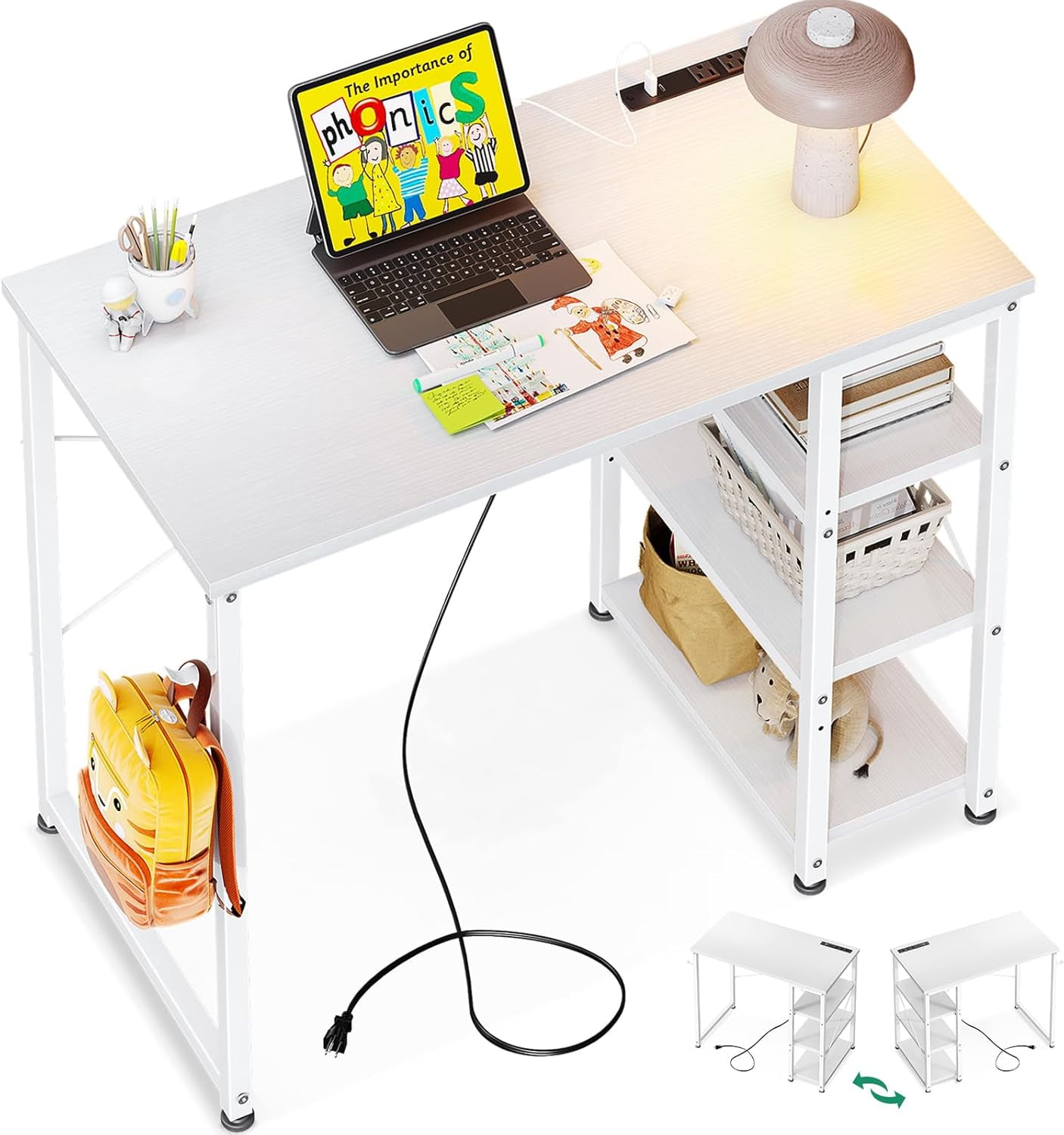 Laptop Desk Small Desk, 32 Inch Computer Desk with Power Outlet and USB ...