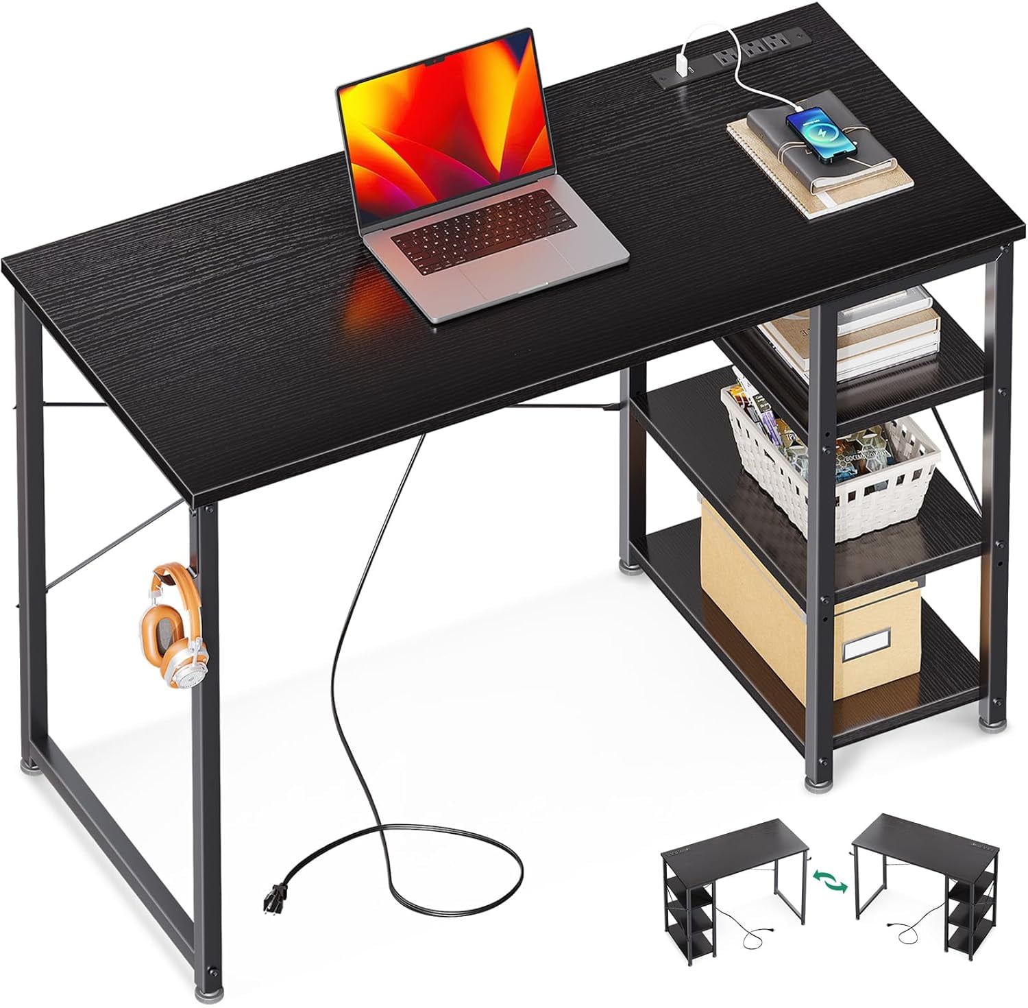 Laptop Desk Small Desk, 40 Inch Computer Desk with Power Outlet and USB ...