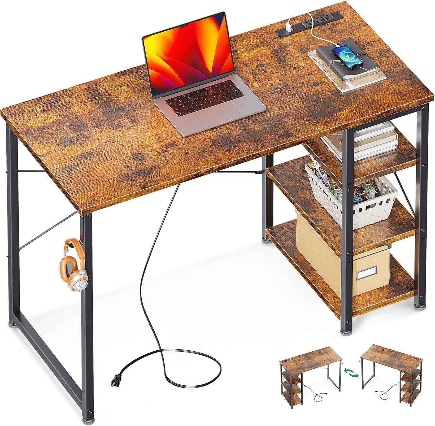 Laptop Desk Small Desk, 40 Inch Computer Desk with Power Outlet and USB ...