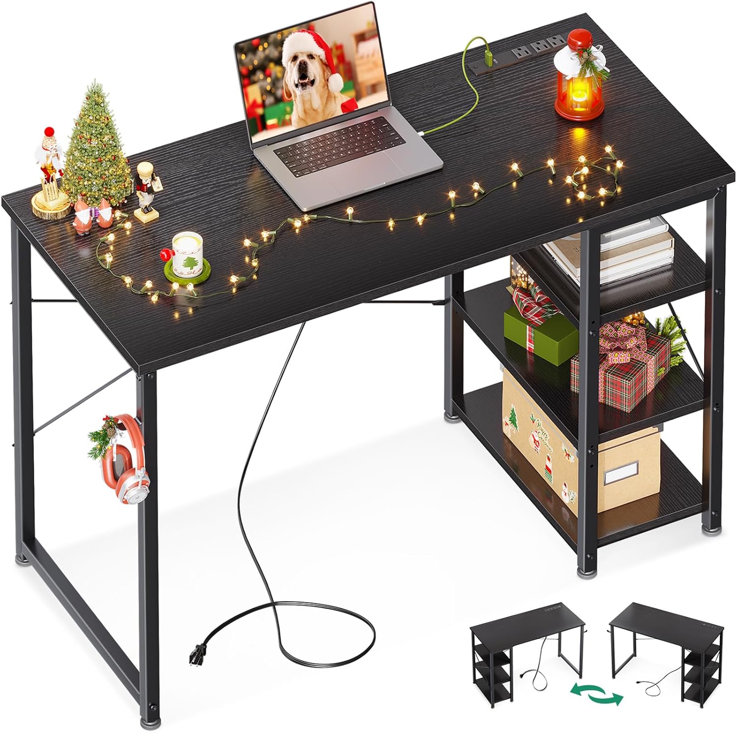 Laptop Desk Small Desk, 40 Inch Computer Desk with Power Outlet and USB ...