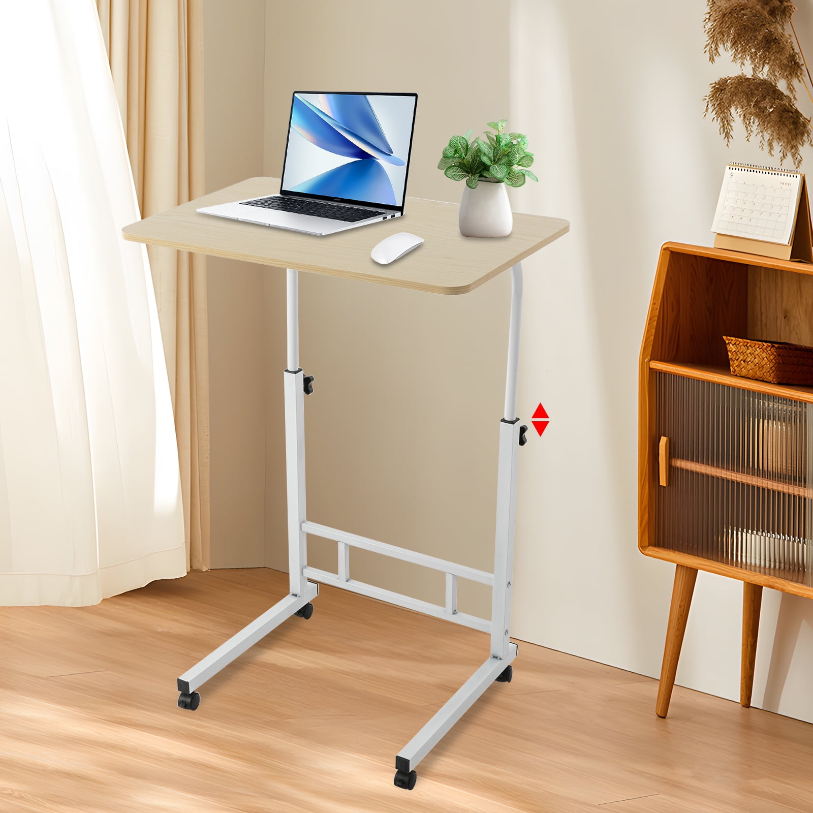 Laptop Desk, White Maple Color Adjustable Height Desk,Rolling Computer ...