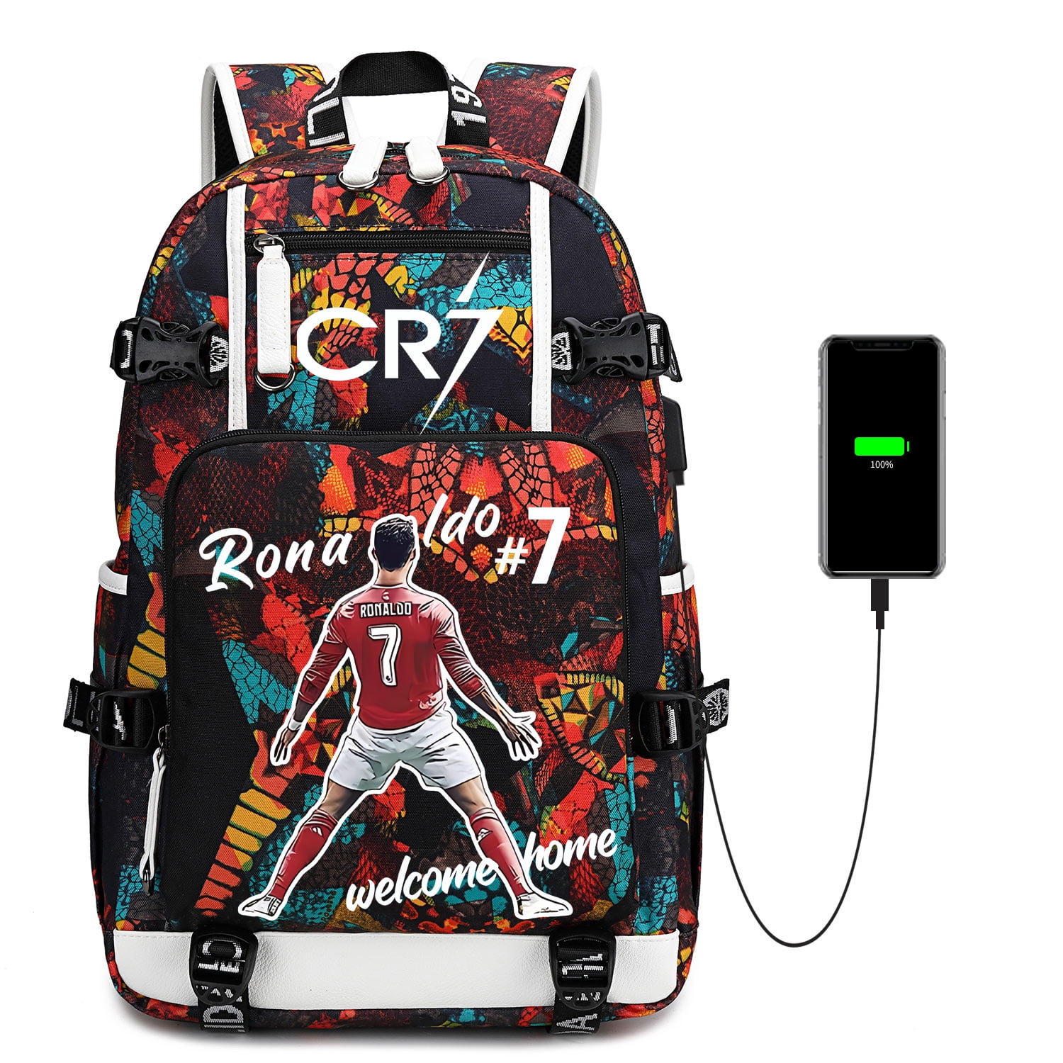Laptop Fit Backpack Cristiano Ronaldo Themed Waterproof USB Port ...