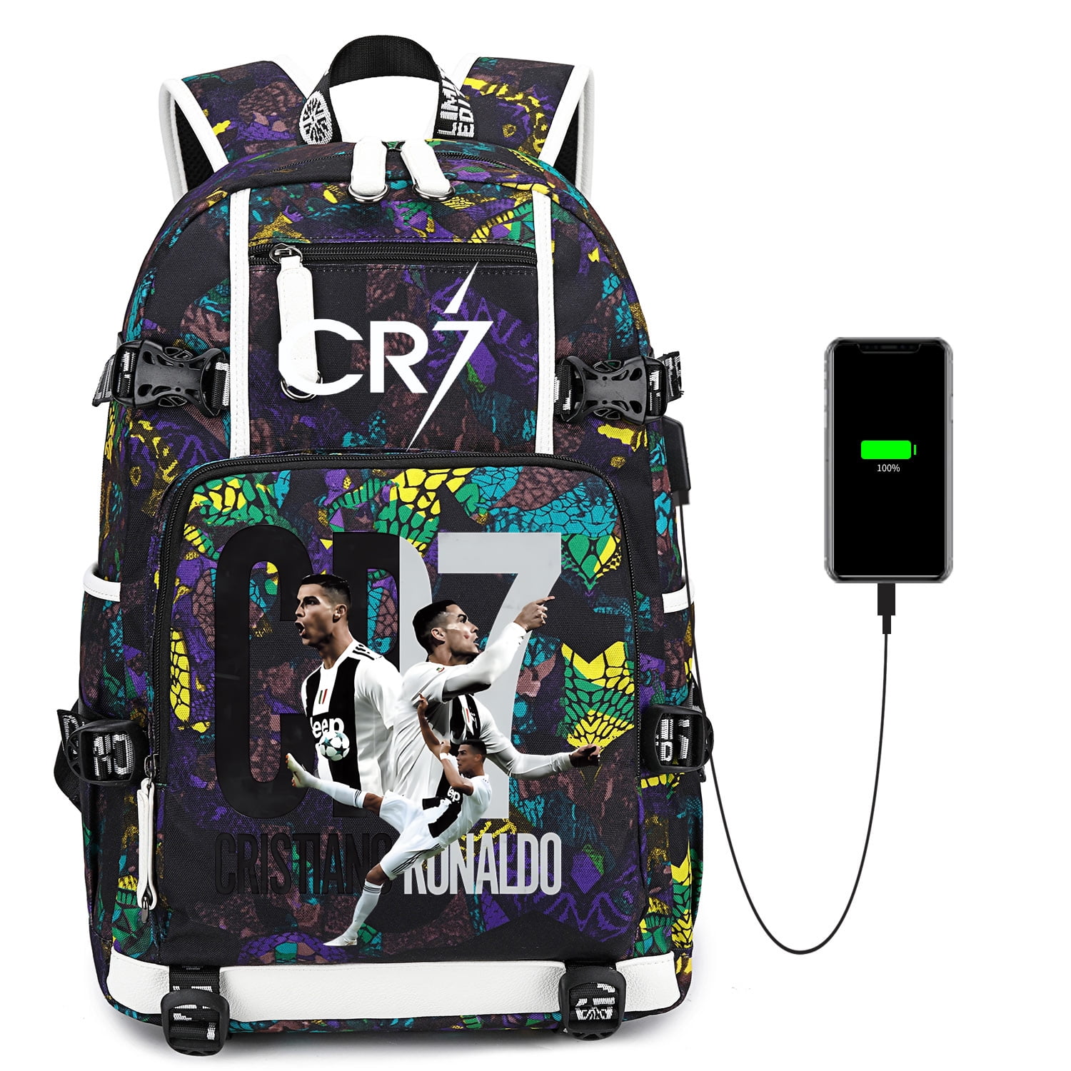 Laptop Fit Waterproof Backpack with Cristiano Ronaldo USB Charging ...