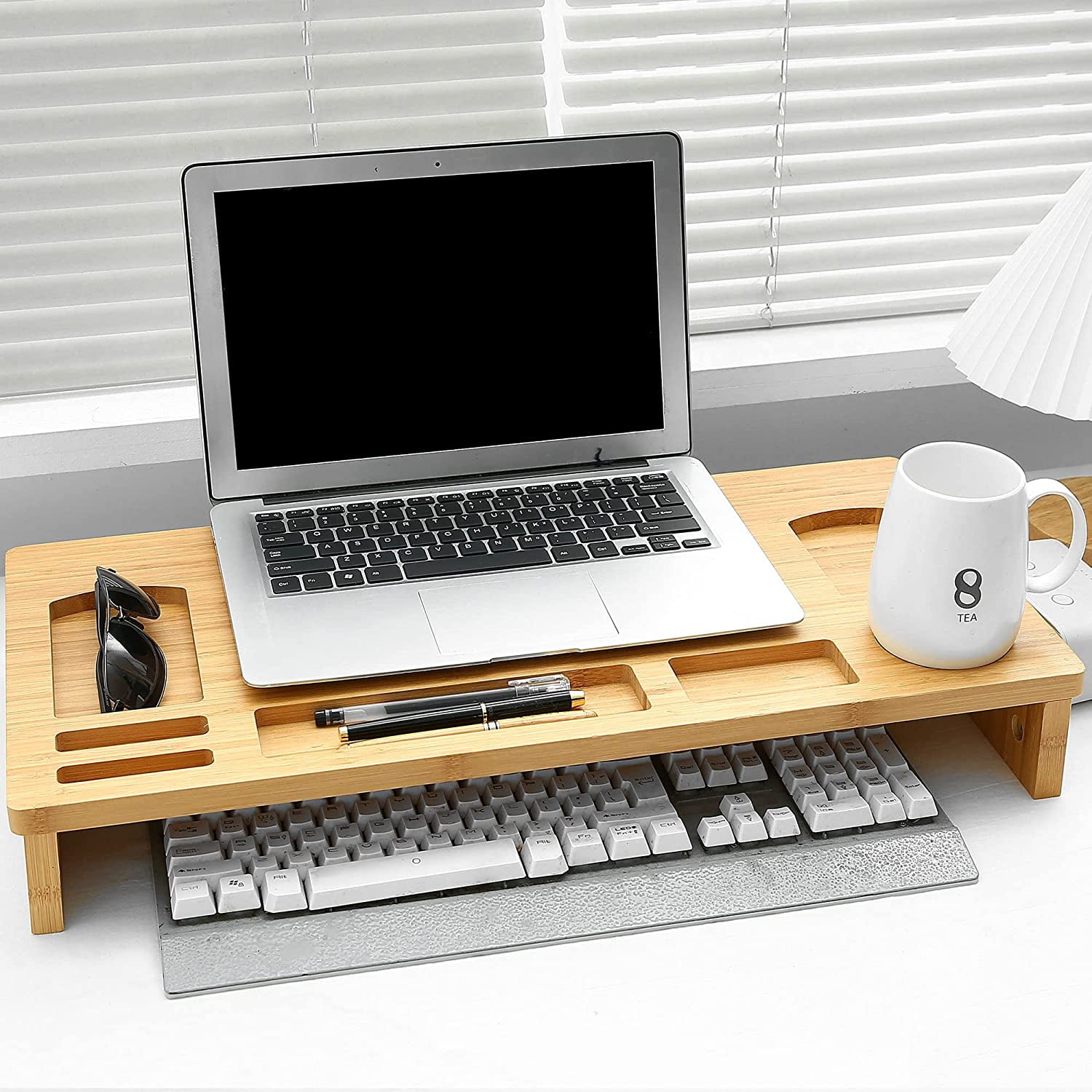 Laptop Monitor Stand Riser - 23 Inch Wooden Desktop Storage Organizer ...
