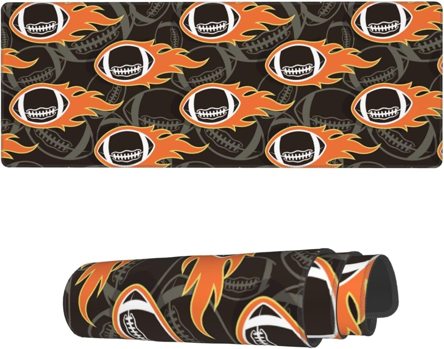 Laptop Mouse Pad Fire Rugby Balls Football Desk Mat with Stitched Edges ...