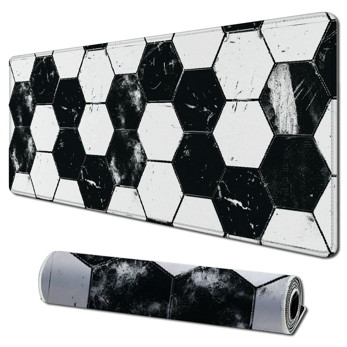 Laptop Mouse Pad Football Soccer Black Hexagon Desk Mat with Stitched ...