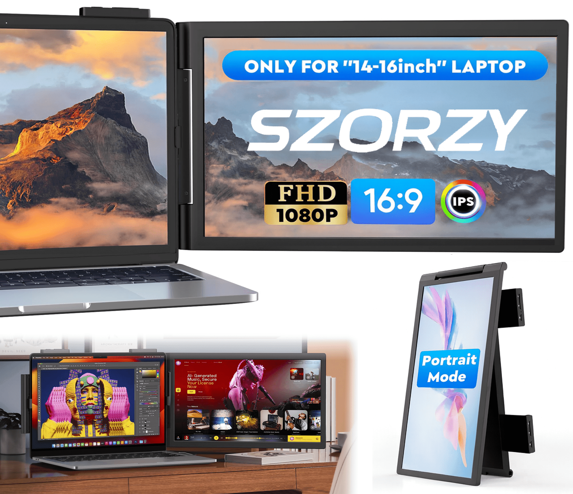 Laptop Screen Extender, 14" FHD 1080P IPS Laptop Monitor Extender Dual ...