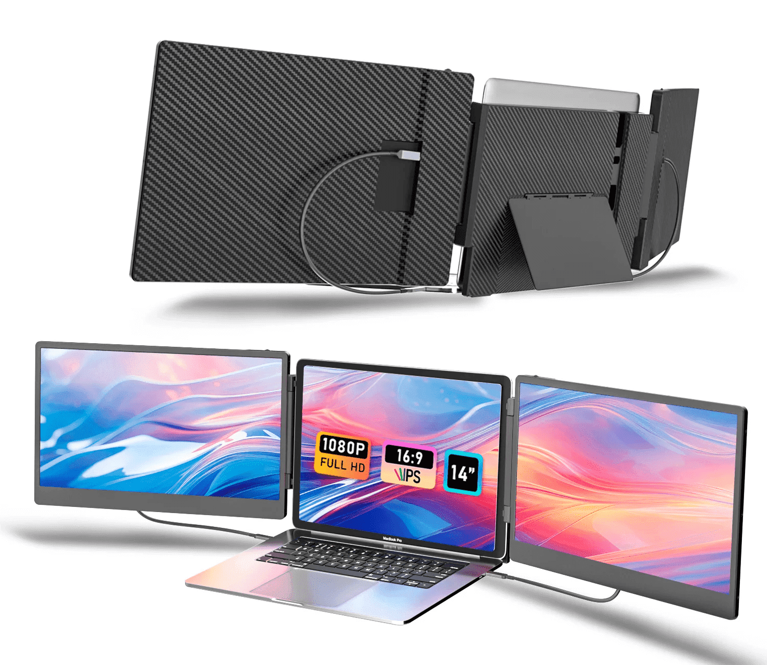 Laptop Screen Extender, 14-Inch Triple Screen Laptop Monitor with ...