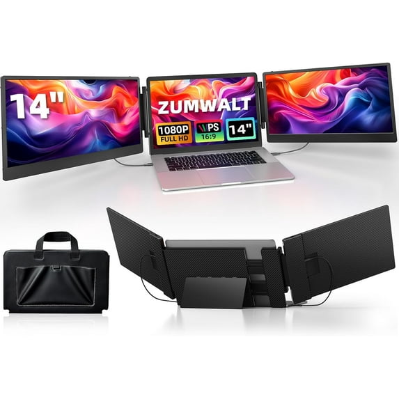 Laptop Screen Extender, 14" Triple Portable Monitor for Laptop, 1080P ...