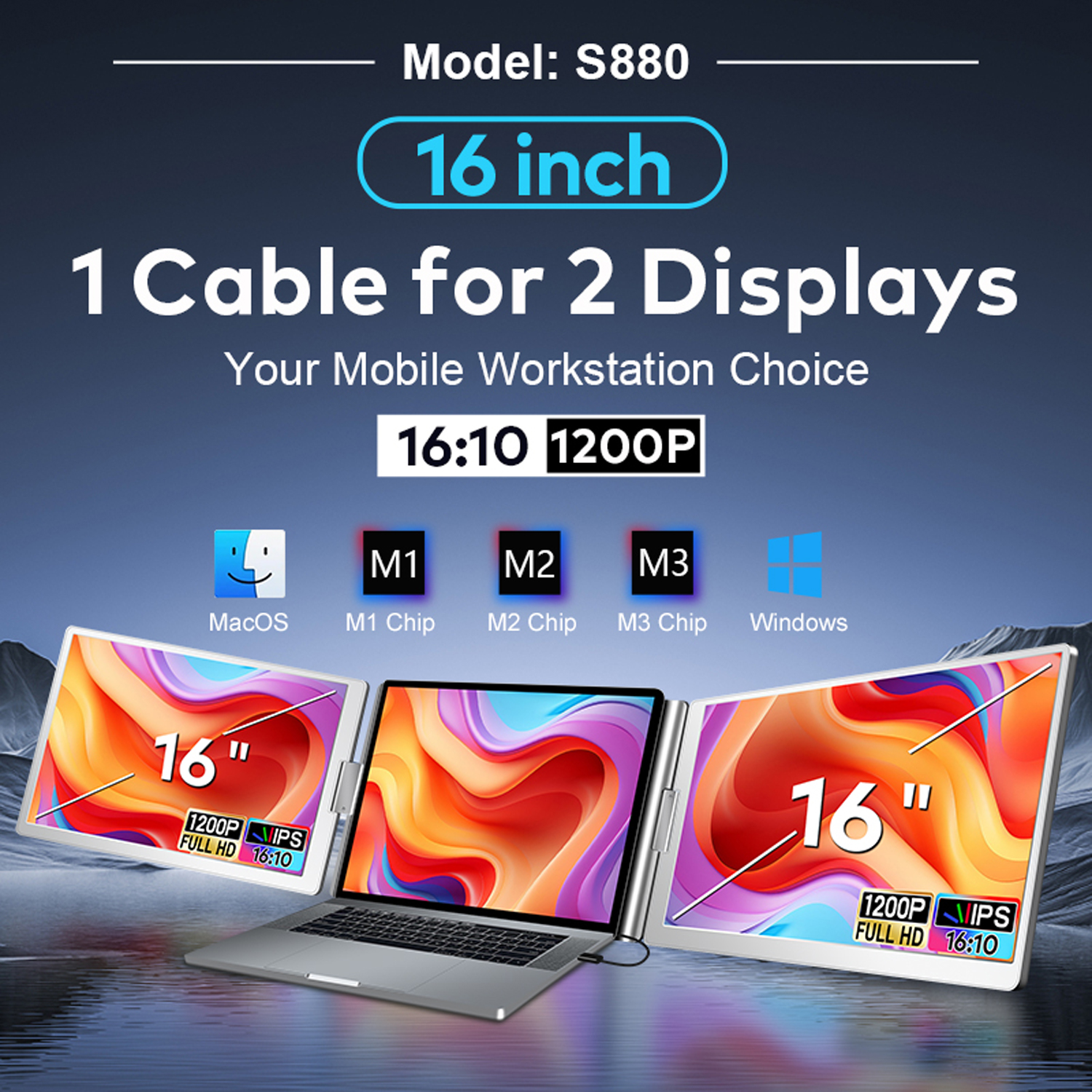 Laptop Screen Extender 16” 1200P FHD IPS, Portable Monitor for Laptop ...