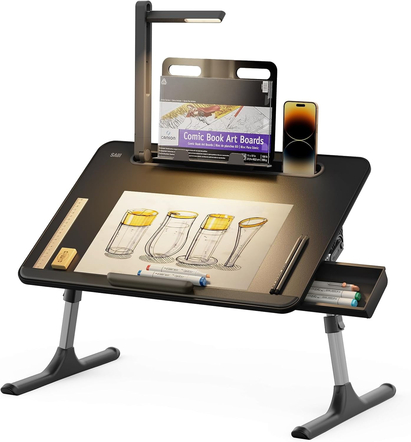 Laptop Table with LED Desk Light, Stand for Bed, Height Adjustments Bed ...