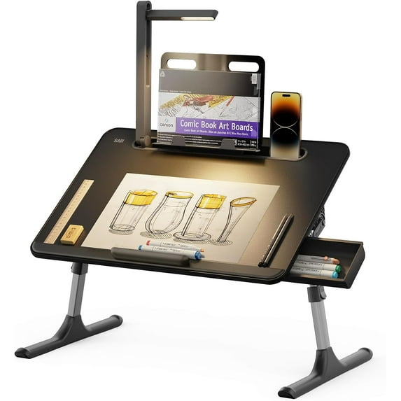 Laptop Table with LED Desk Light, Stand for Bed, Height Adjustments Bed ...