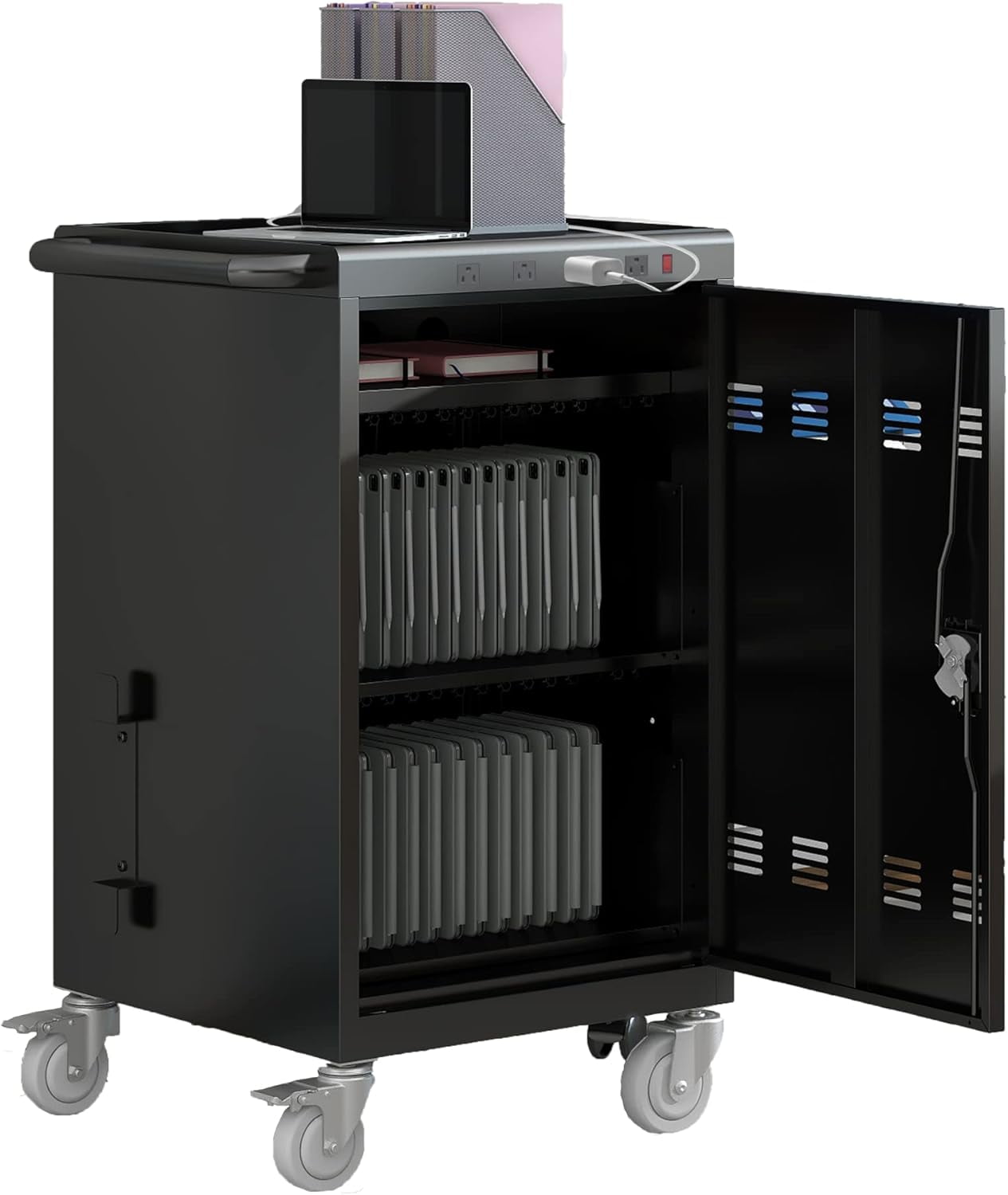 Laptop and Tablet Storage Cart, Mobile Charging Cart and Cabinet for Up ...