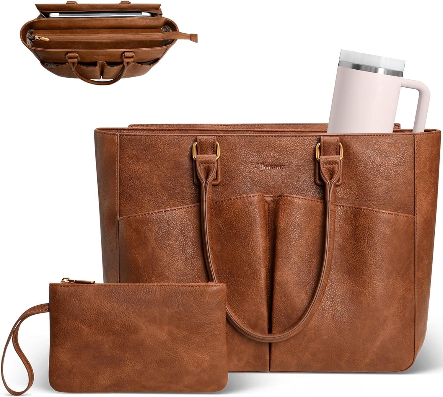 Laptop Tote Bag for Women, Leather Work Tote with Padded Laptop ...