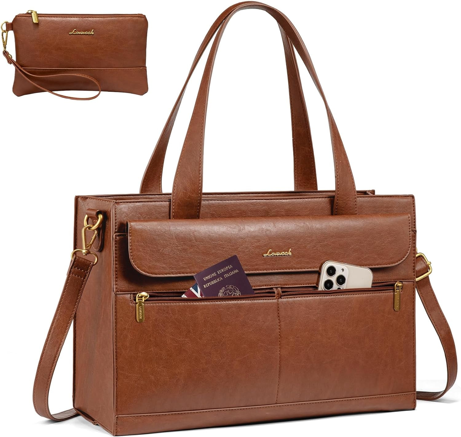 Laptop Tote Bag for Women, 15.6 inch Work Tote Laptop Bag with Clutch ...