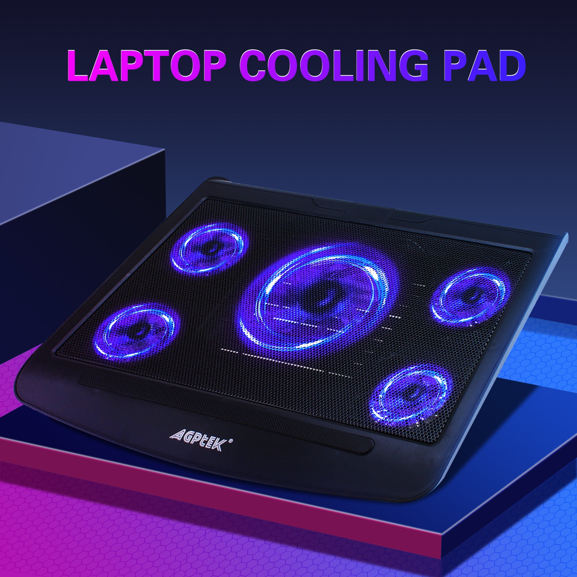 Laptops Cooling Pad, Laptop Cooler with 5 Blue LED Fans For 10''- 15.6 ...