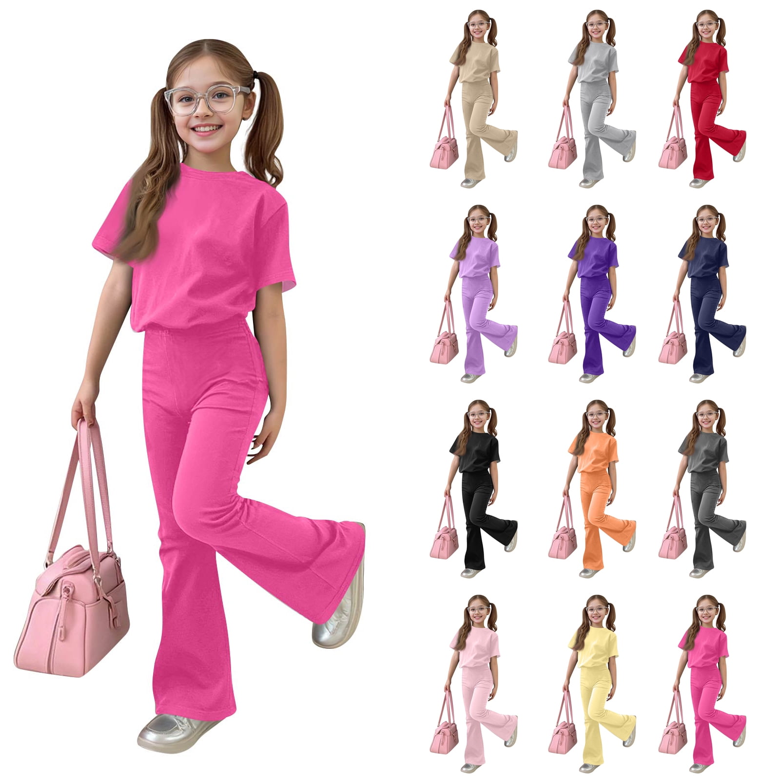 Laqbezok G'i'rls' 2-Piece Summer Fashion Set, Casual Short Sleeve Crew ...