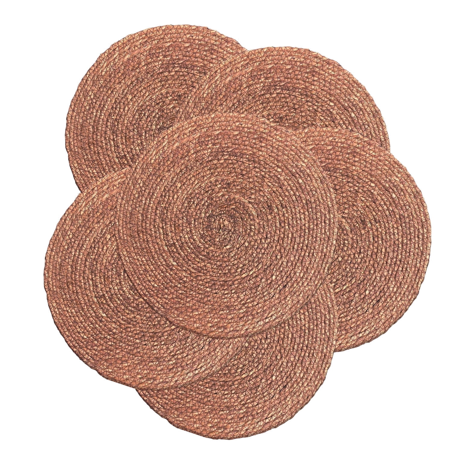 Laquedecraft 13.8" Round Brown Seagrass Rattan Placemats Set 6, Woven ...