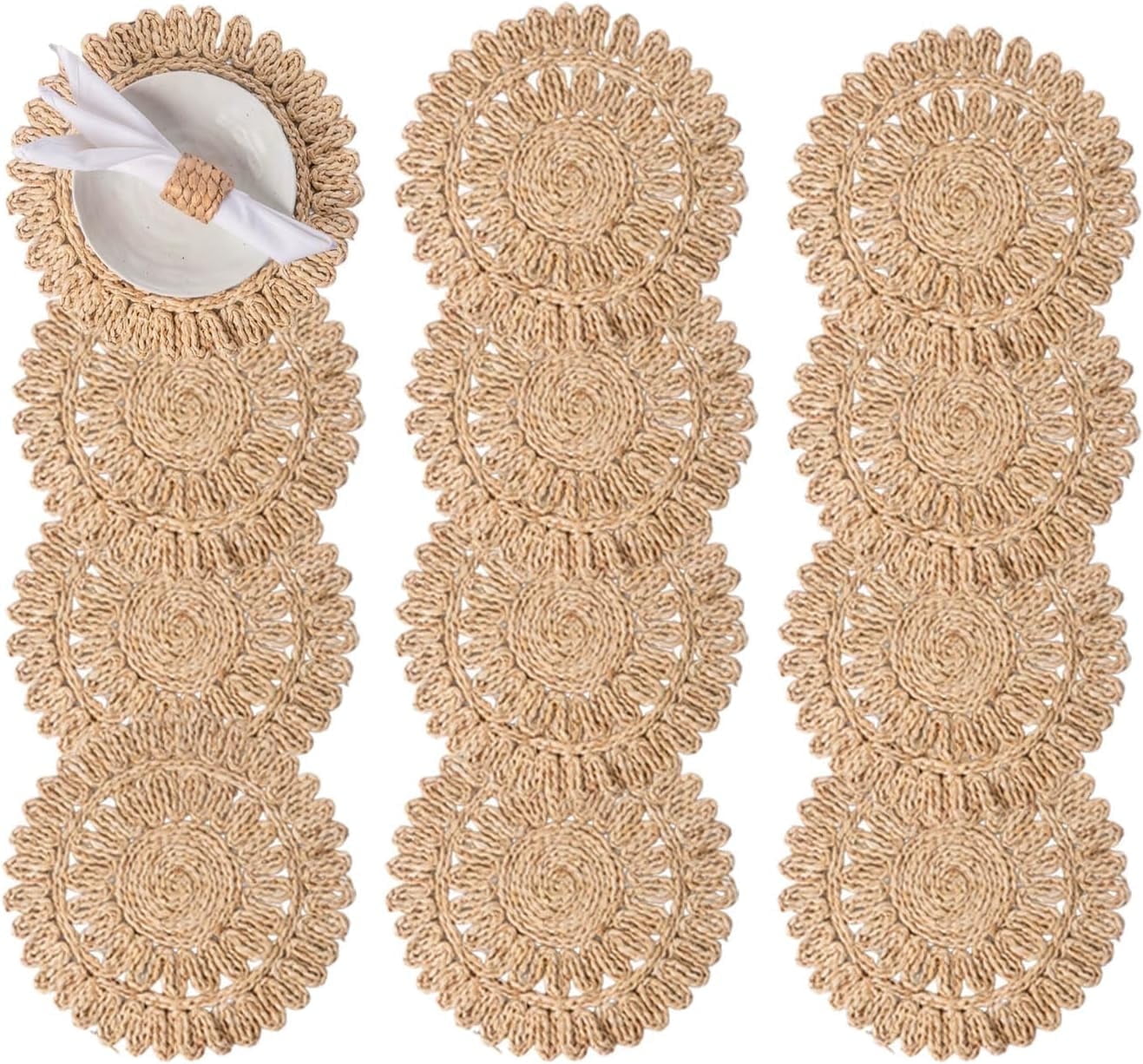 Laquedecraft 13.8" Round Corn Husk Placemats Set of 12 | Boho Rattan ...