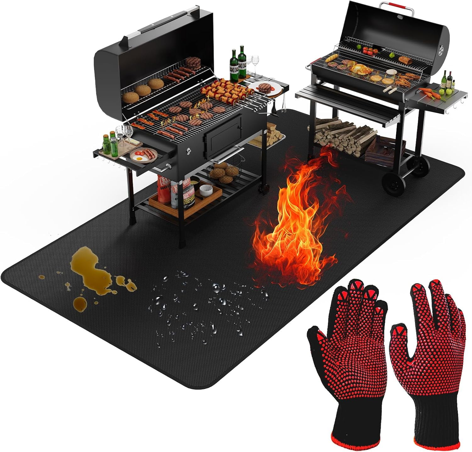 Lar 60 x 40 inches Under Grill Mats for Outdoor with BBQ Gloves, Double ...