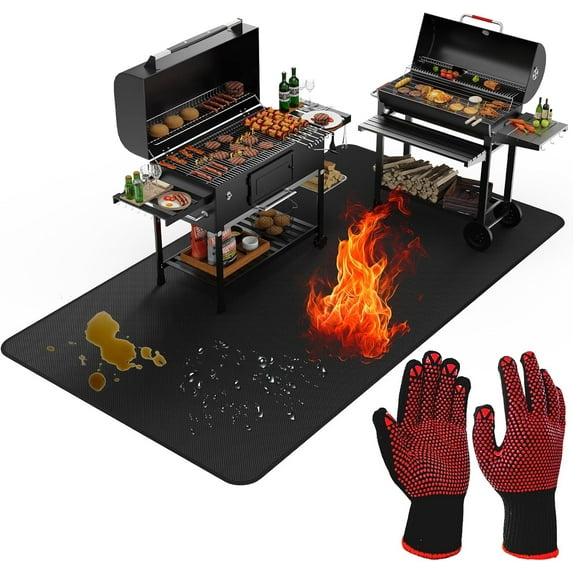 Lar 60 x 40 inches Under Grill Mats for Outdoor with BBQ Gloves, Double ...
