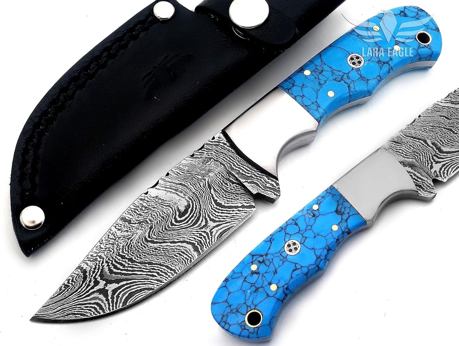 Lara Eagle Damascus Hunting Knife - Fixed Blade Handmade Skinner with ...