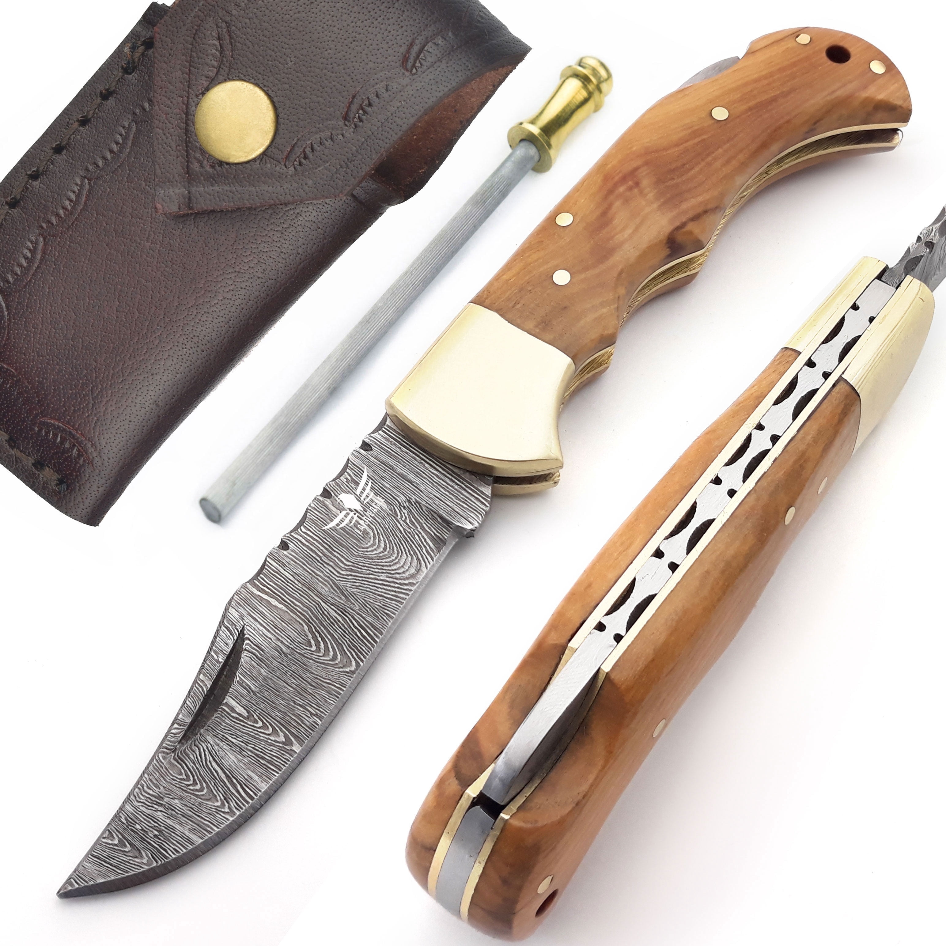 Lara Eagle Damascus Pocket Knife for Men - 133 Layer Solid Steel ...