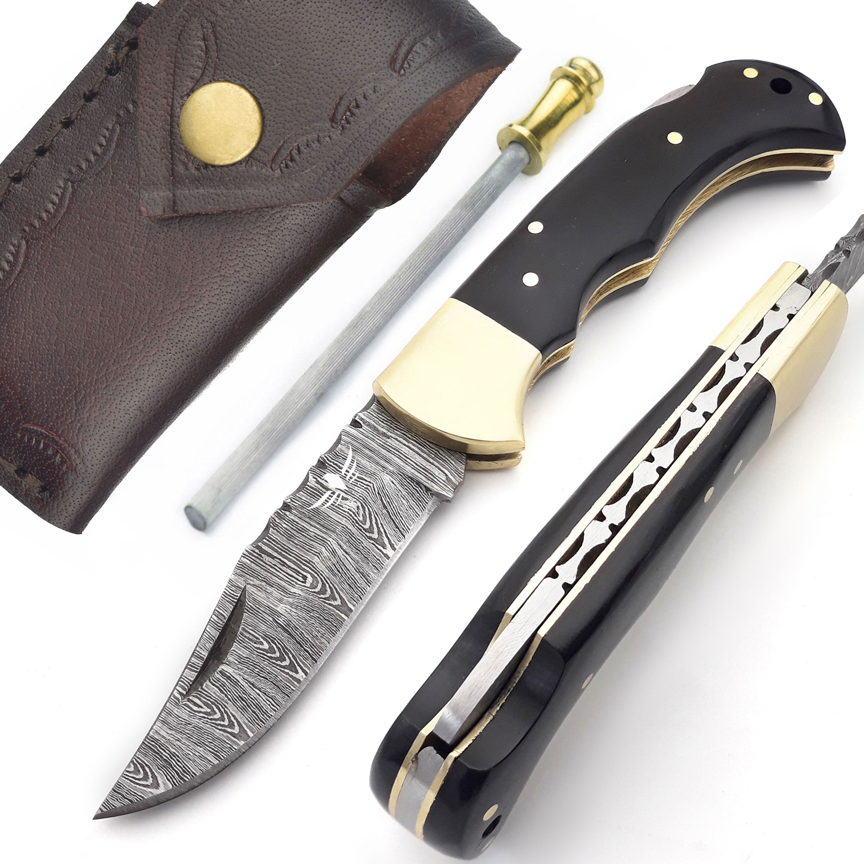 Lara Eagle Damascus 3 inch Blade Pocket Knife - Handmade Steel, Black ...
