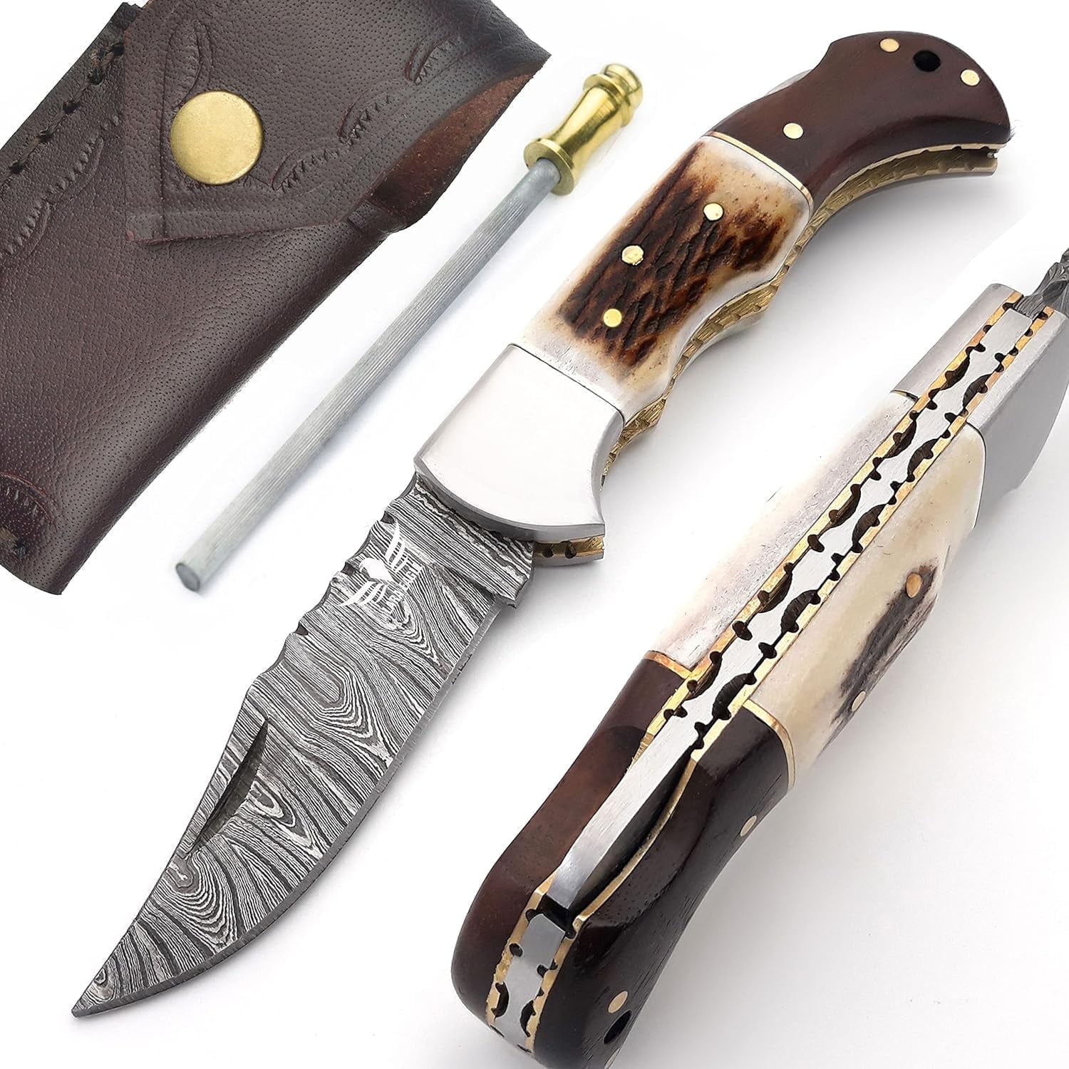 Lara Eagle Damascus Pocket Knife for Men - Multi Layer Solid Steel ...
