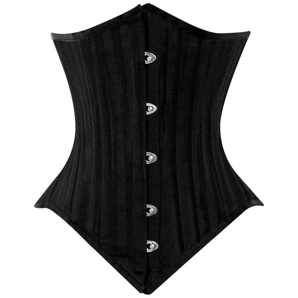 Lara Leather Steel Boned Leather Corset – Black Corset Top with Brocade ...