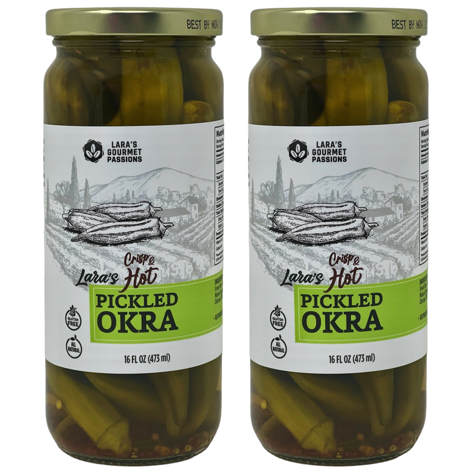 Lara's Crisp and Hot Pickled Okra – (Pack of 2, 16 fl oz each ...