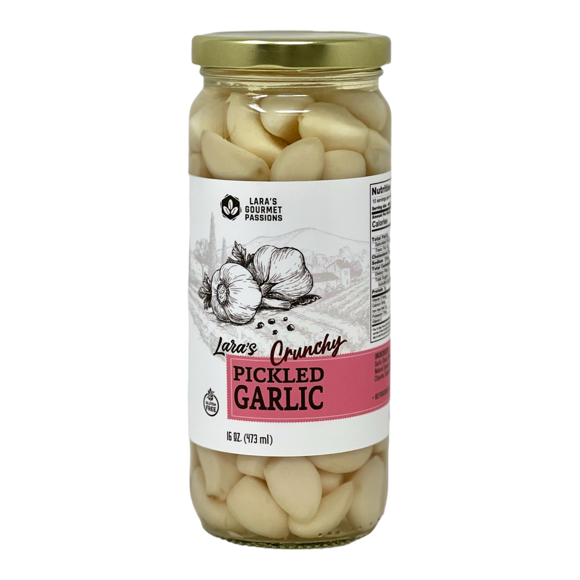Lara’s Pickled Garlic in Jar (16 KKS1 fl oz) - Crunchy and Mild Flavor ...