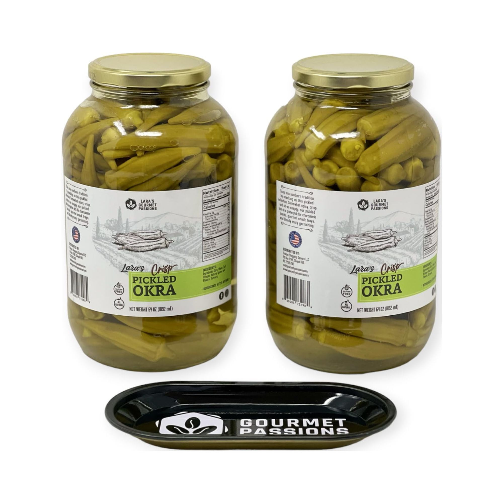 Lara's Twin-Pack Crisp Pickled Okra with Serving Tray - (2 Pack, 64oz ...