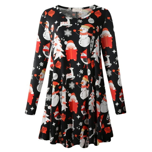 Larace Plus Size T-Shirt for Women Christmas Print Top Long Sleeve ...