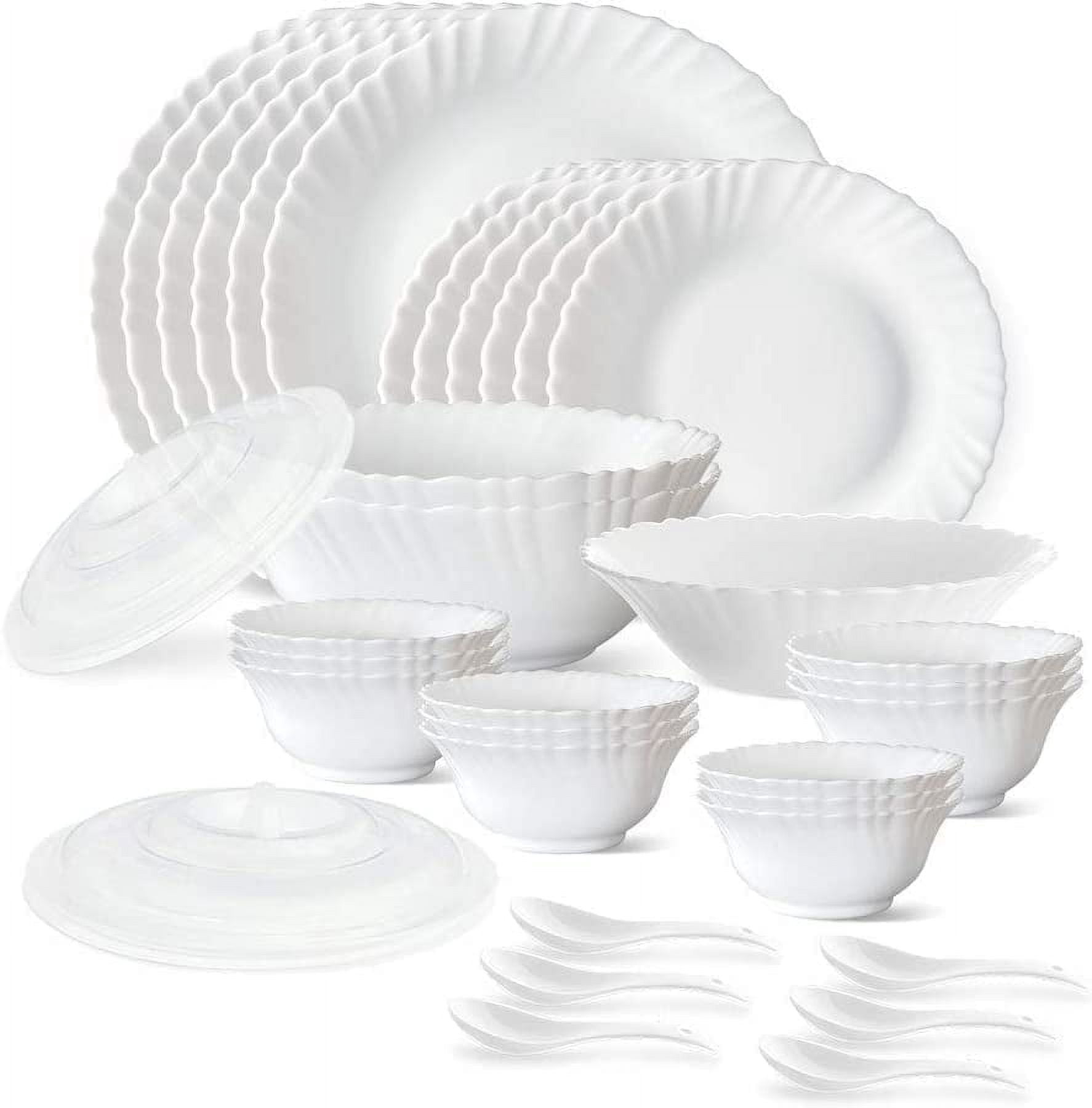 Larah 35 Pieces Fine Dinnerware Set for 6, Chip Resistant Tempered Opal ...