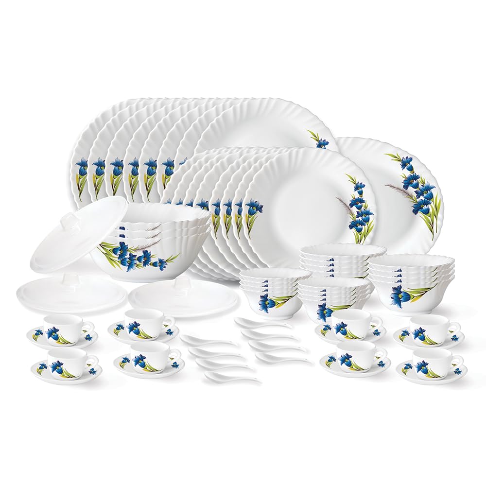 Larah by Borosil Nina Fluted Series Opalware Dinner Set 63 Pieces for ...
