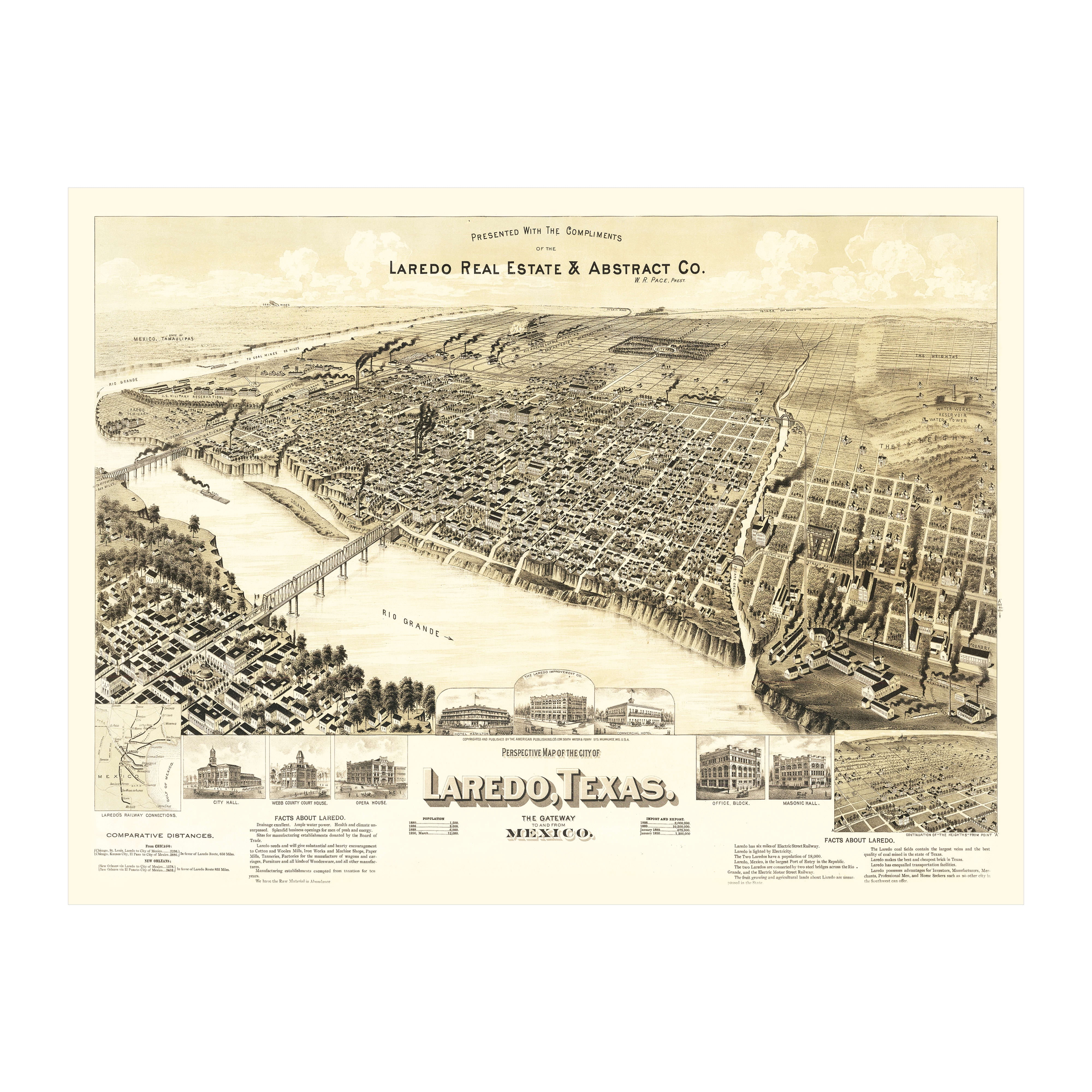 Laredo Art, 1890 Vintage Map of Laredo Texas, TX History Wall Decor ...