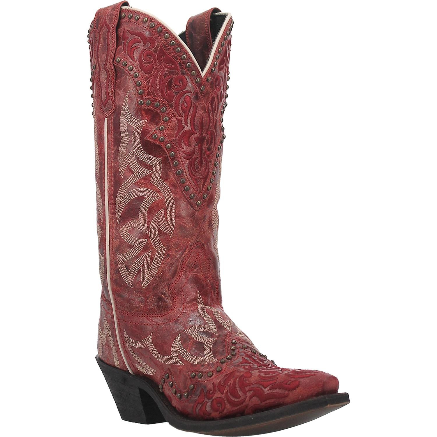 Laredo Ladies Braylynn Snip Toe Studded Red Western Boots 52411 ...