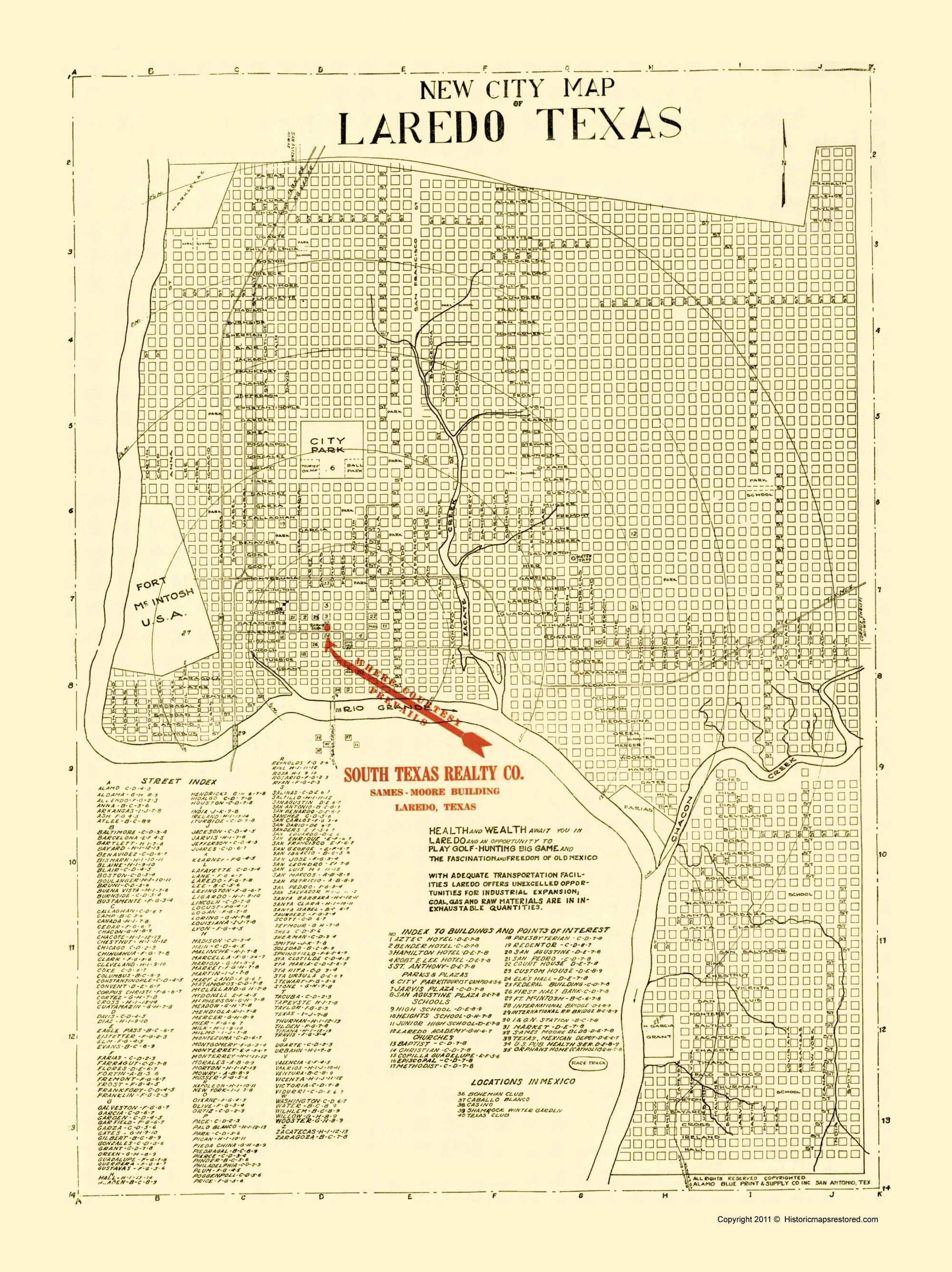 Historic City Map - Laredo Texas - Alamo Blue Print 1930 - 23 x 30.71 ...
